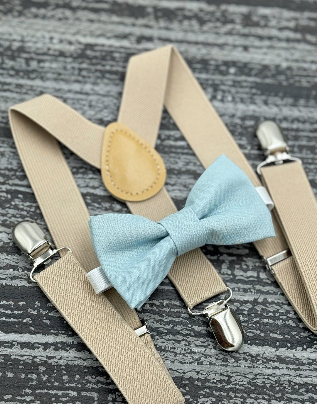 Mist Bowtie & Suspenders Champagne Suspenders Pocket Square Ring Bearer ...