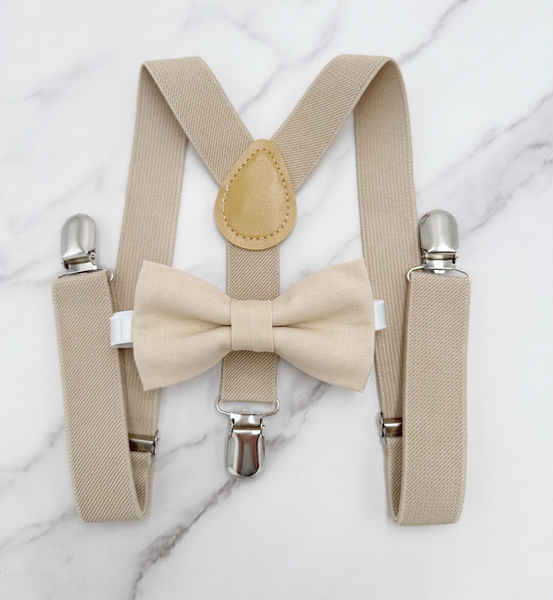 Champagne Bowtie & Suspenders | Pocket Square | Ring Bearer Outfit ...