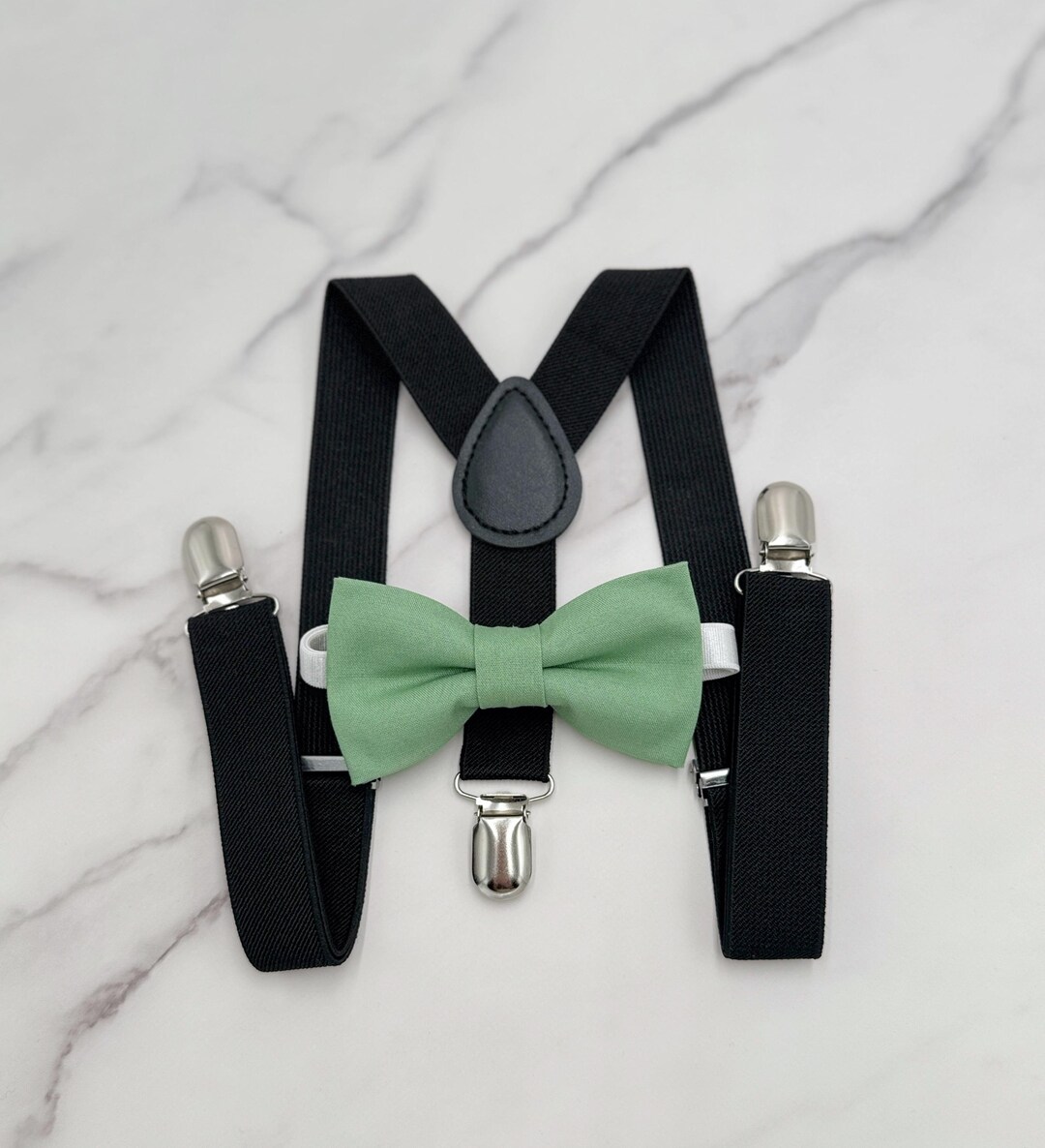 Matcha Bow Tie & Suspenders | Black Braces | Meadow Sage Bow | Pocket ...