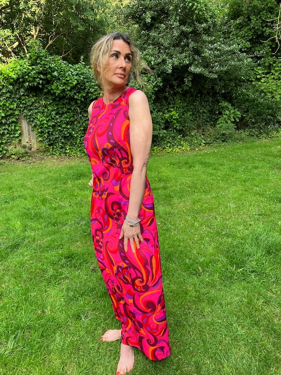 1960s vintage Jean Allen psychedelic colomn maxi dre… - Gem
