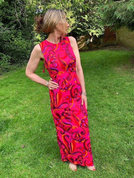 1960s vintage Jean Allen psychedelic colomn maxi dre… - Gem