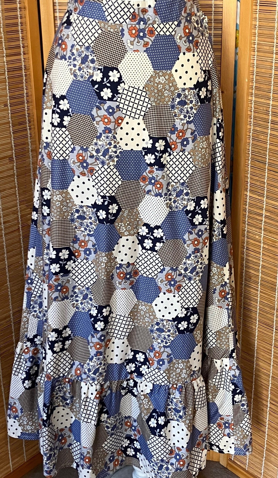 70s Patchwork Print Cotton Maxi Skirt Cottage Core Chic - Etsy UK