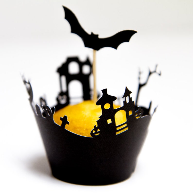 Halloween Cupcake Wrappers / Toppers Haunted Graveyard 12 - Etsy