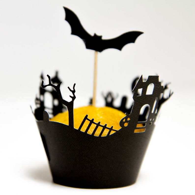 Halloween Cupcake Wrappers / Toppers Haunted Graveyard 12 - Etsy