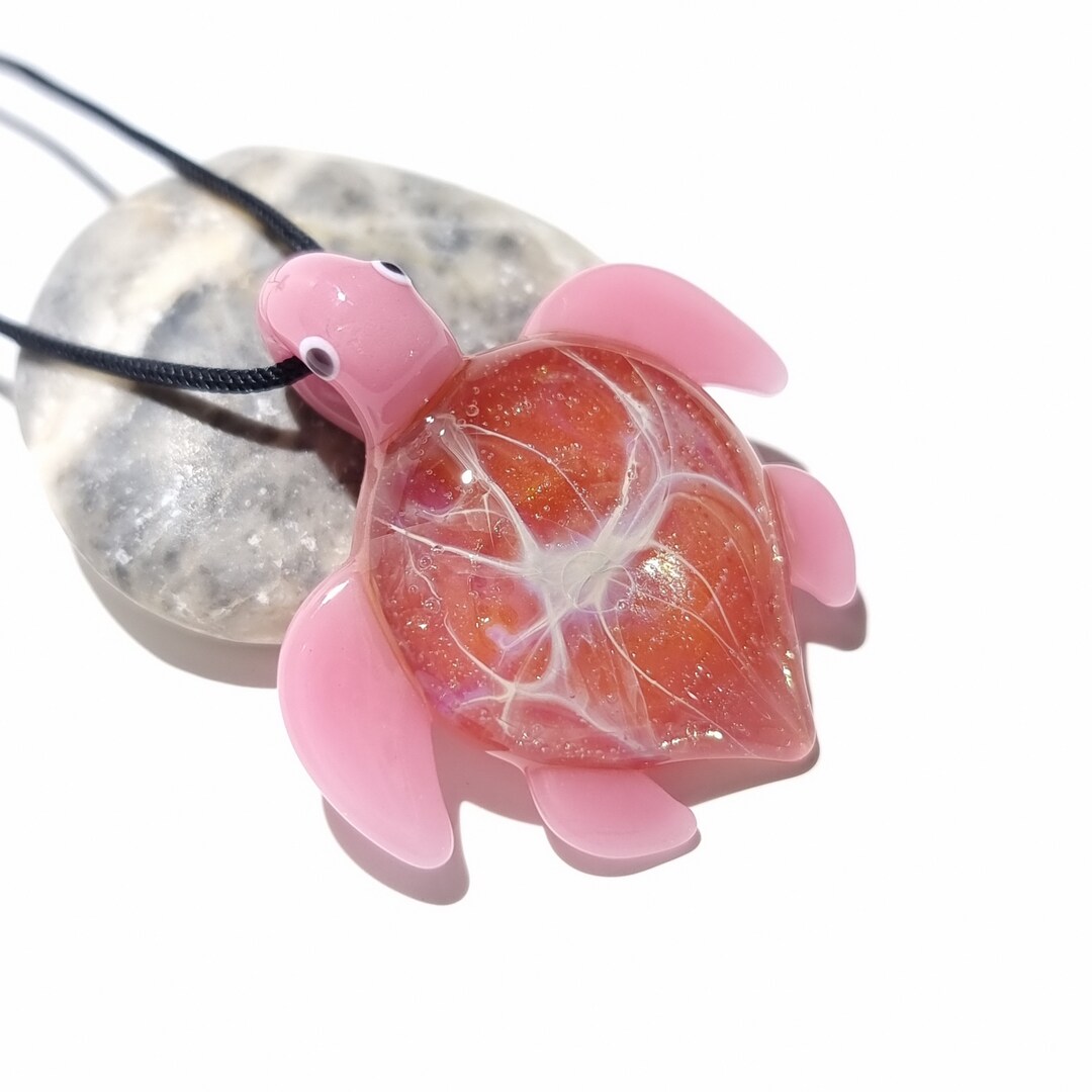Sea Glass Turtle Baby Pink Turtle Pendant Handmade Glass Jewelry Blown ...