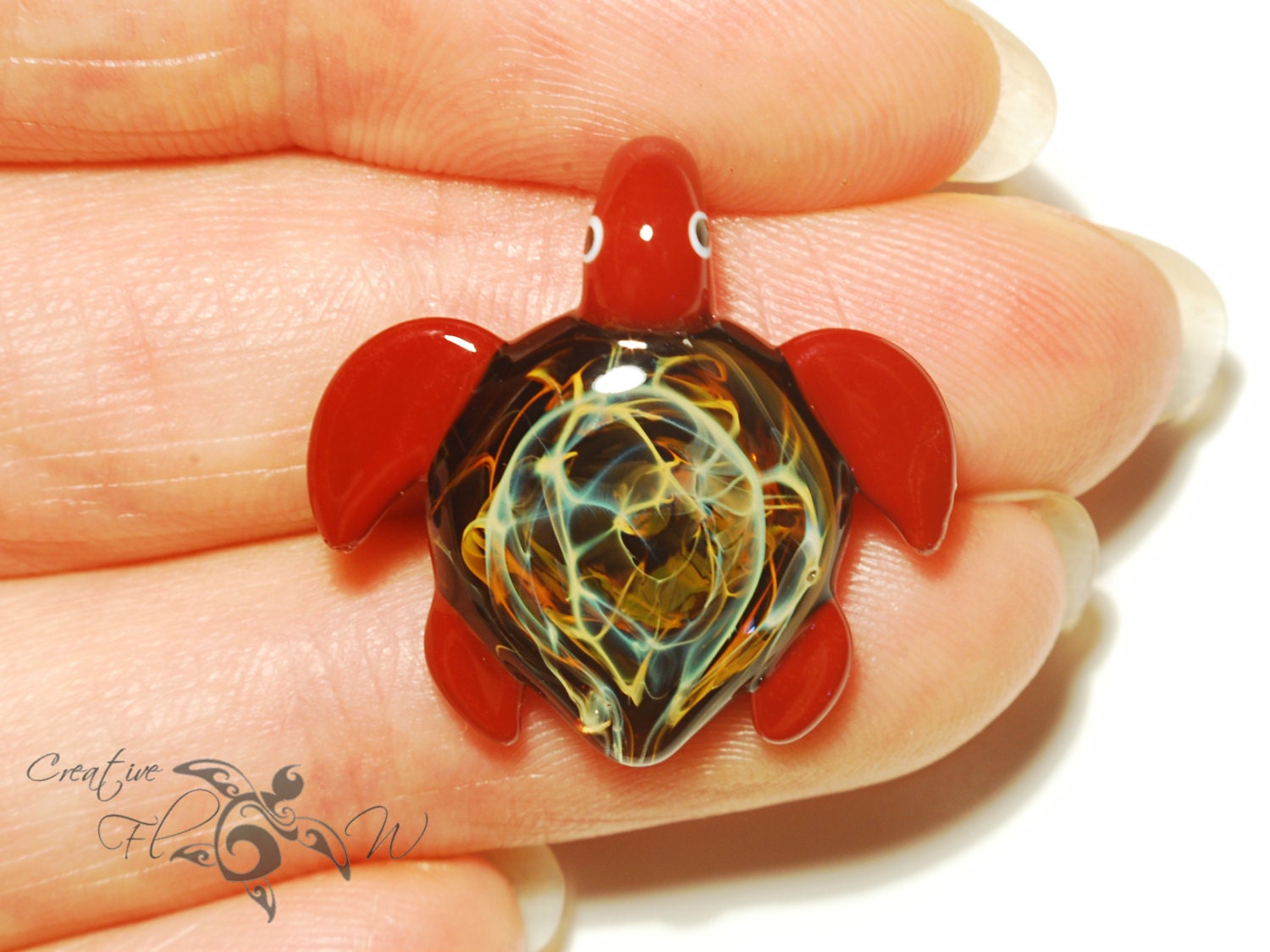 Glass Jewelry - Baby Red Universe Turtle Pendant - Glass Pendant ...