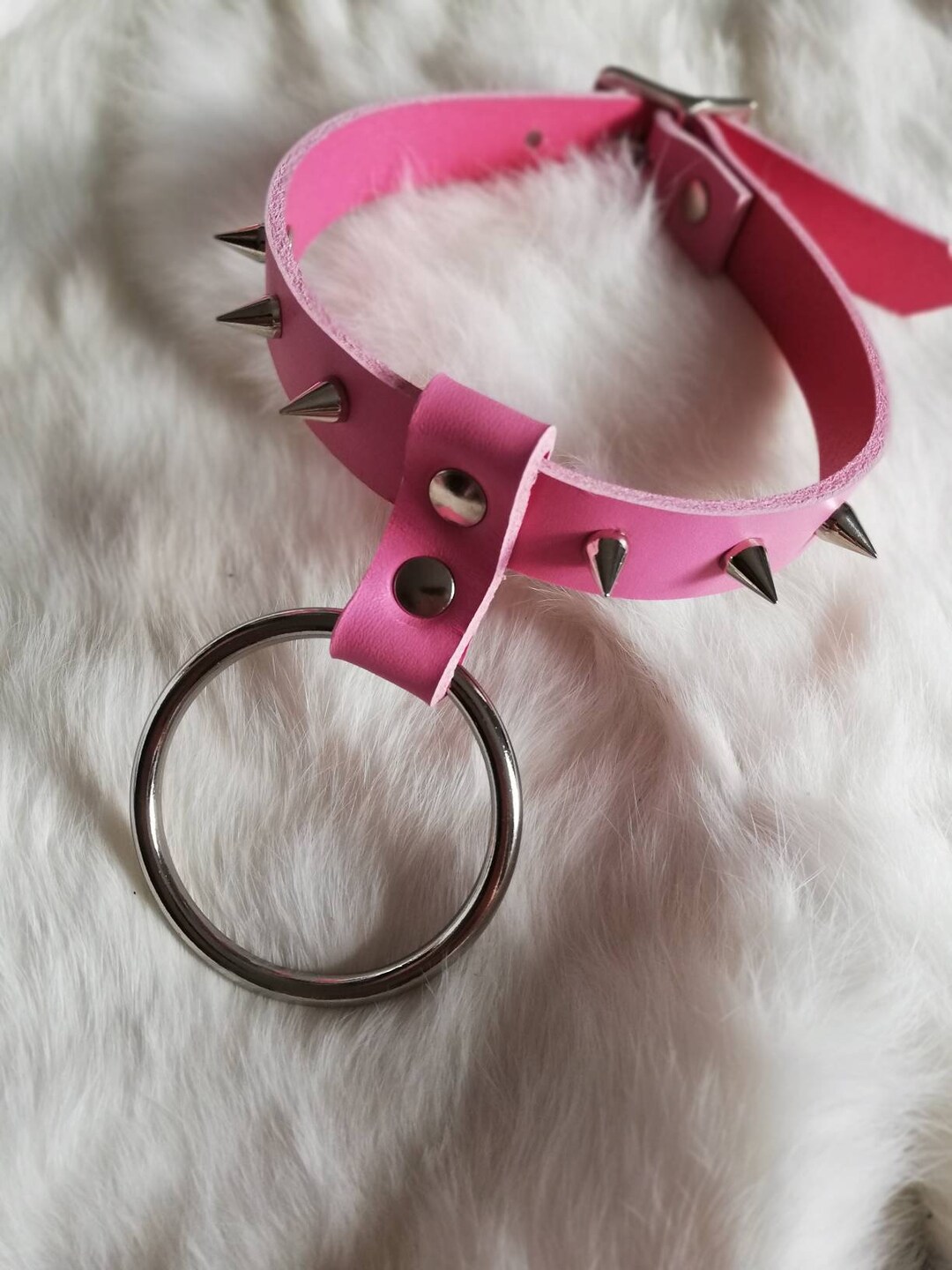 Pink Leather Spiky Choker With O Ring and Buckle Closure - Etsy
