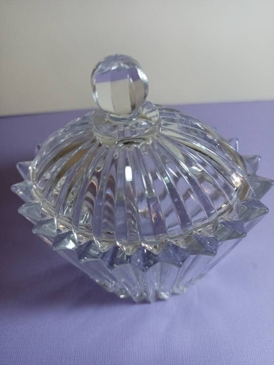 Collectible Razor Edge (RIBBED Sides) Clear Cut SOLID GLASS With Lid ...