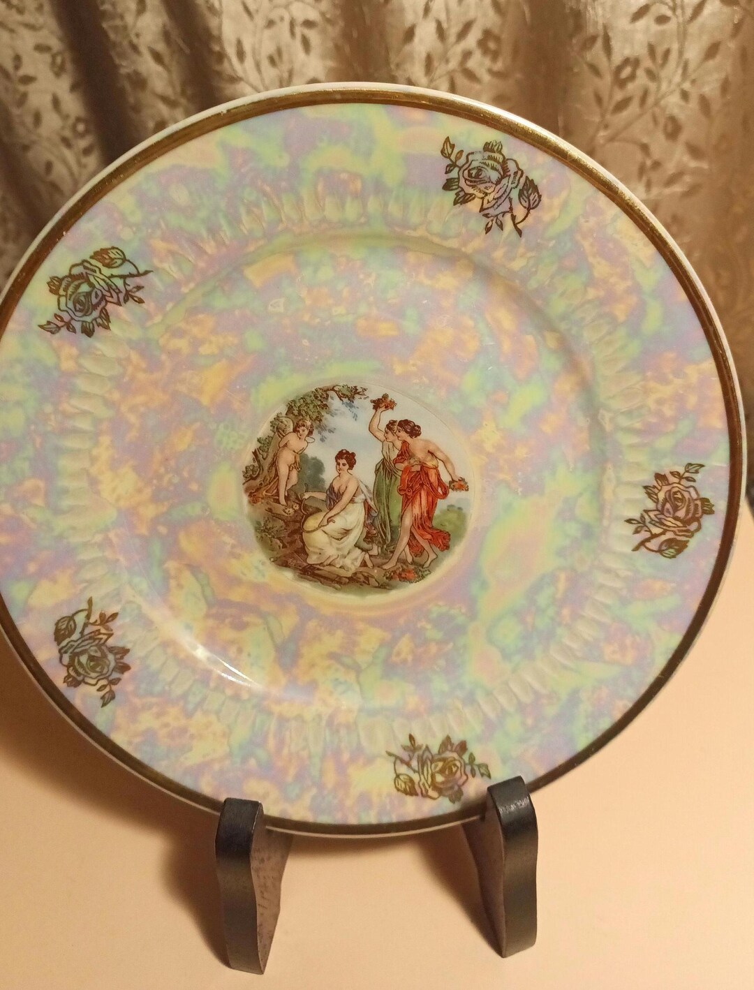 Vintage KAHLA Iridescent Porcelain Salad Plate | Gold Accent - Etsy