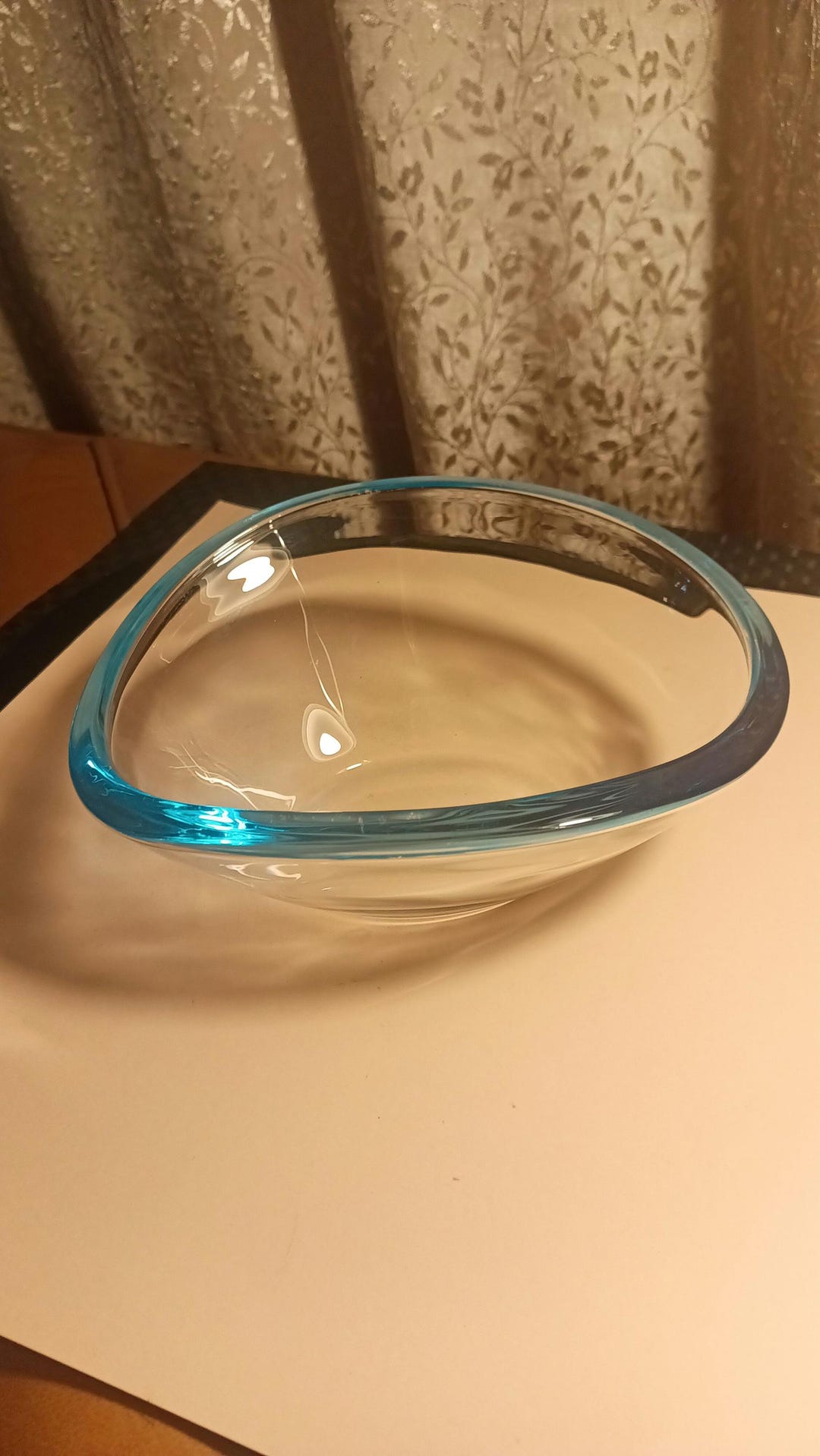 Oval Shape | Clear/blue Edge Trim | Blown Glass Serving Bowl | 3 ...