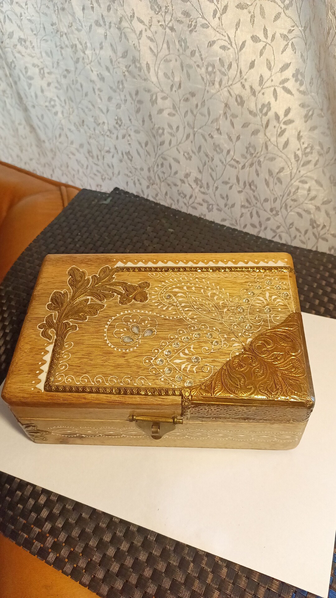 MANGO Wooden Rectangle Trinket Box With Rhinestones and Metal INLAY - Etsy