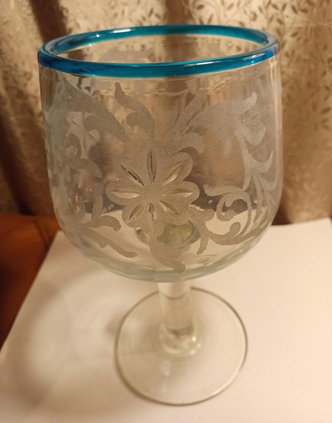 Large Clear Edged Glass/stem Round Solid With Blue Rim COMPOTE - 10 1/4 ...