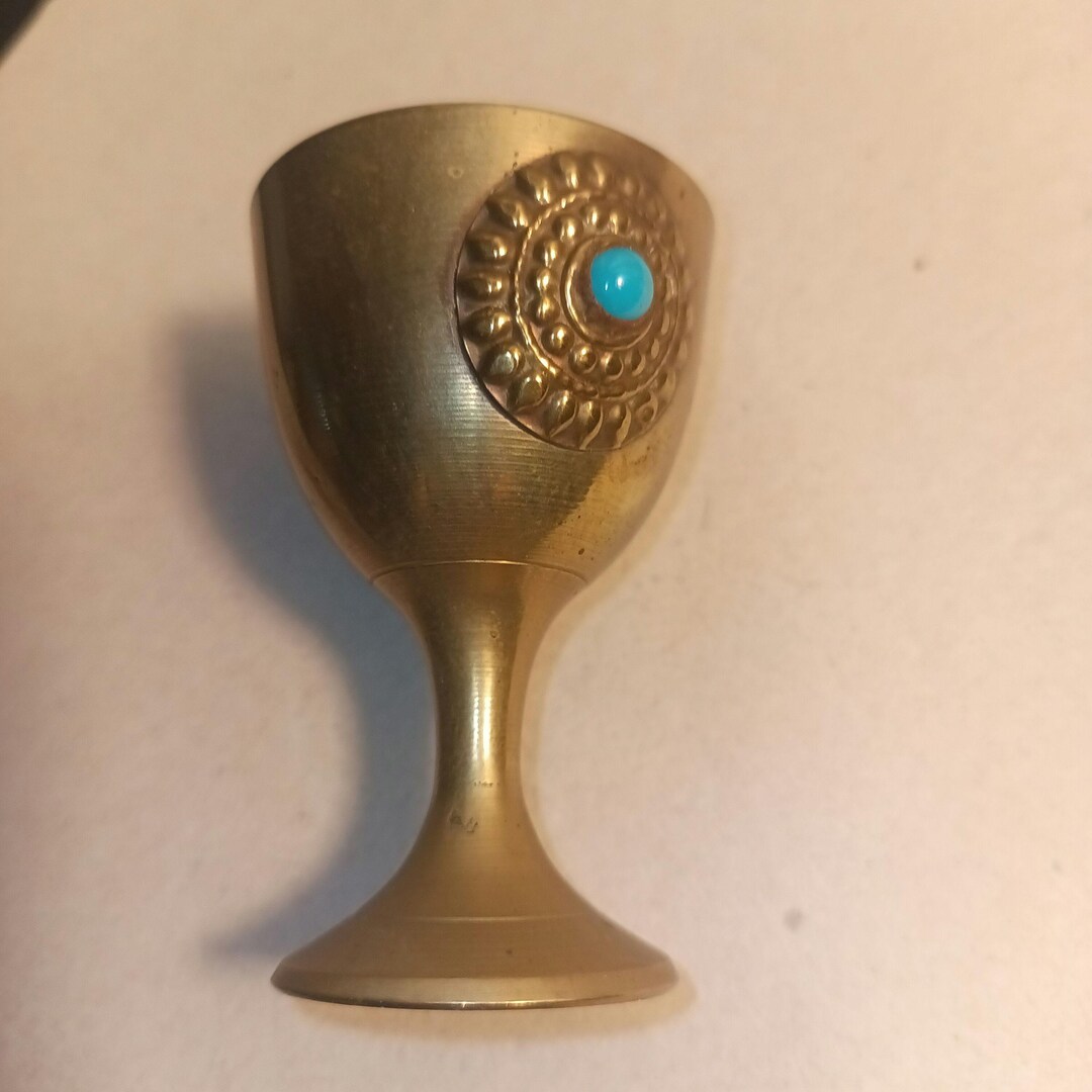 Vintage Mini Brass Renaissance Cup Blue/red Stone Each Side/pedestal - Etsy