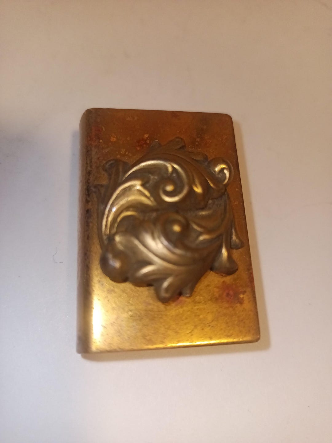 Vintage Small Rectangle Heavy Brass Matchbox Holder With Box of Gold ...