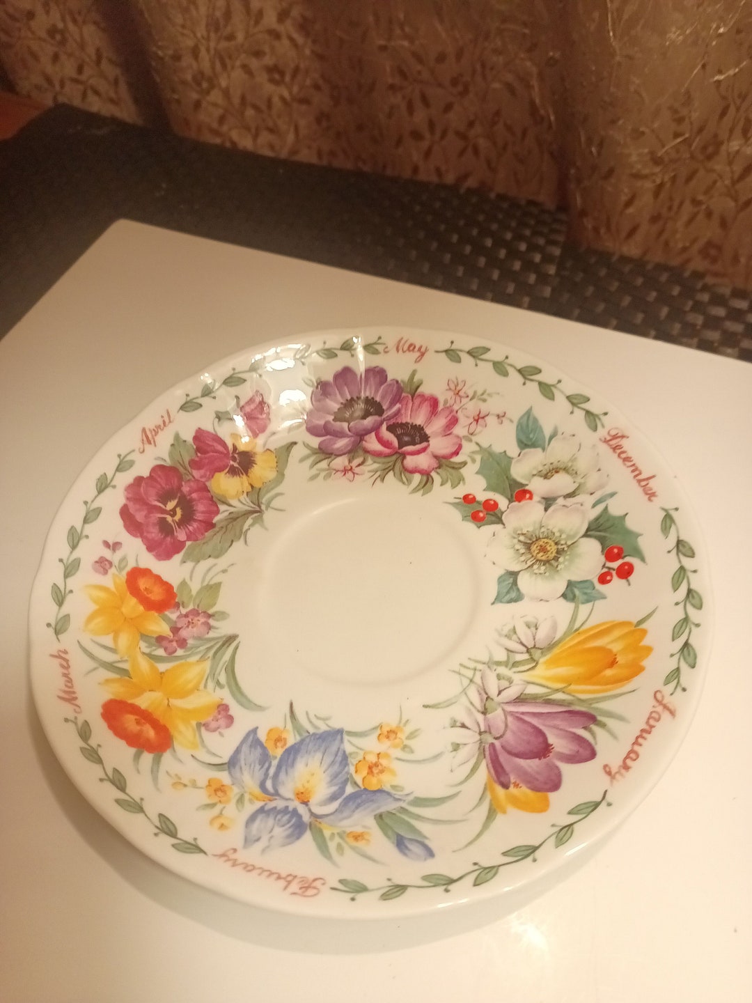 HEIRLOOM Fine Bone China large Saucer ONLY January June Months Printed ...