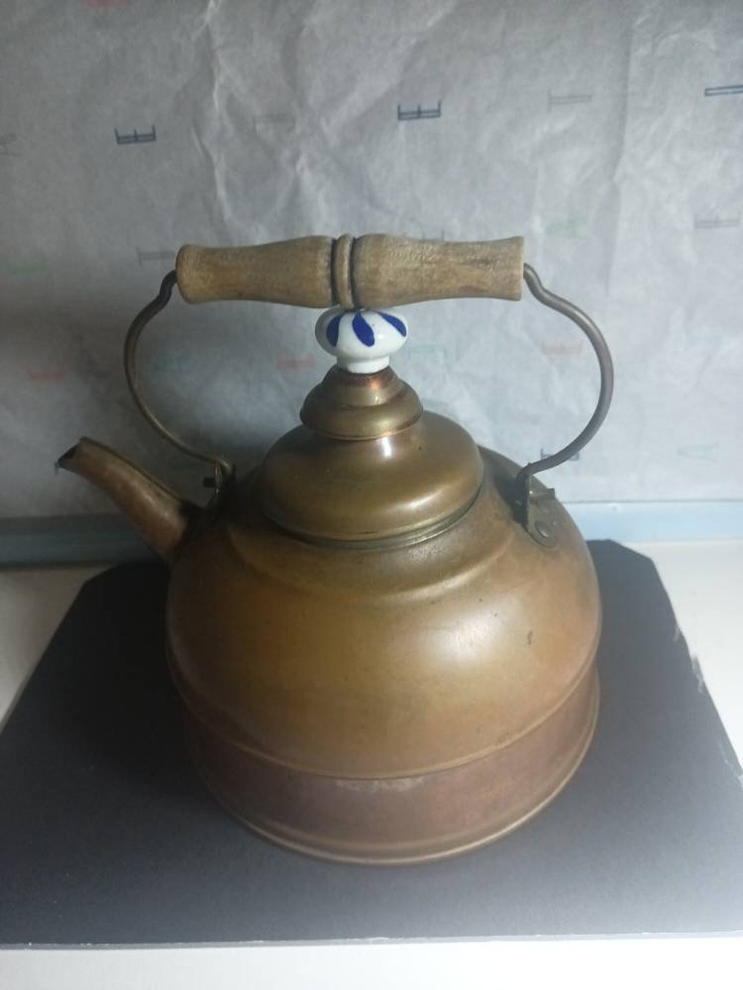 Vintage/antique REVERE WARE Copper Tea Kettle//wood Handle/porcelain ...