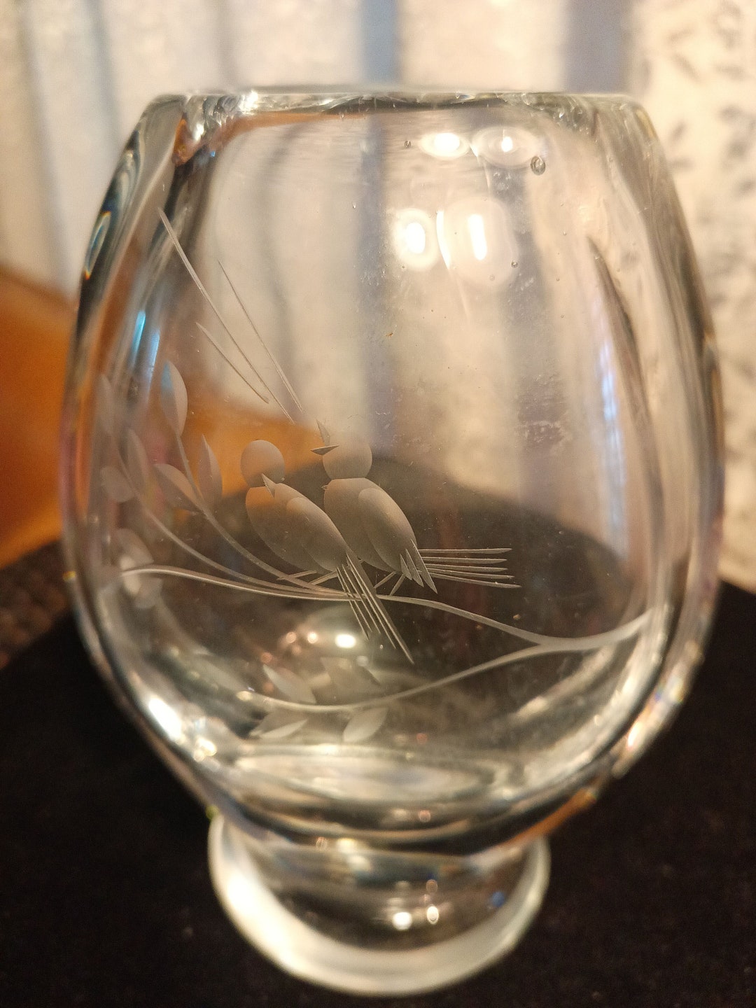 Oval Shape Clear Solid Crystal Glass Vase/edged BIRDS/BRANCHES - Etsy