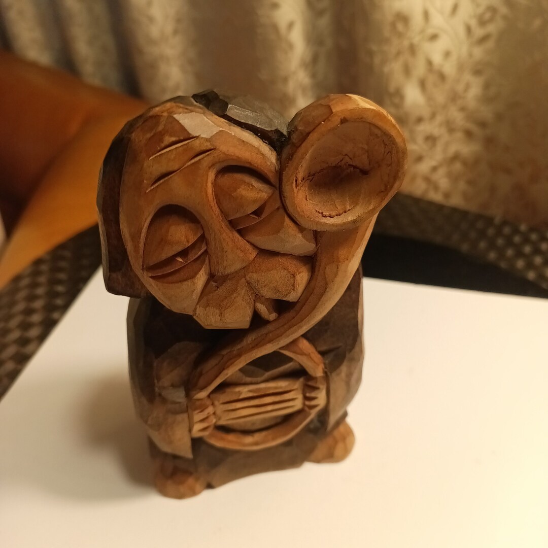 Vintage Biblical Figurine of Handmade Wooden Soloist Monk - Signed ...