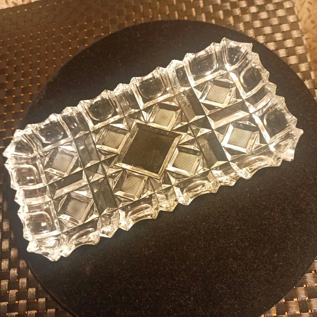 Small Diamond Cut Glass Rectangle Razor Edge Trinket TRAY - Etsy