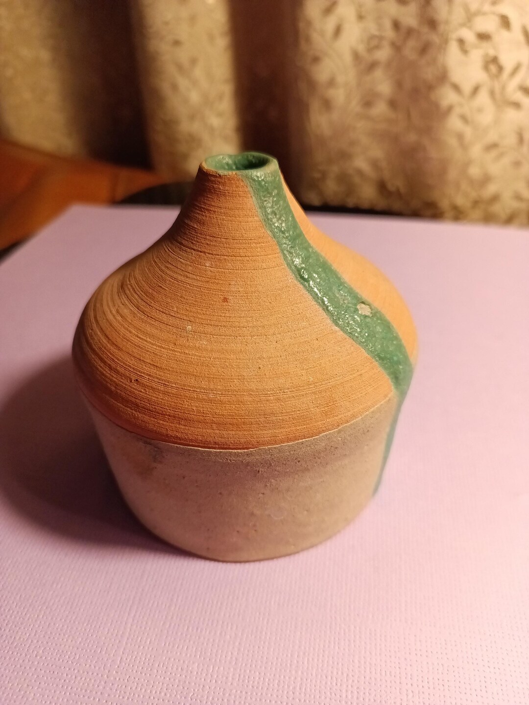 Small Hand Turned Pottery Single Green Drip Paint on Side Bud Vase ...