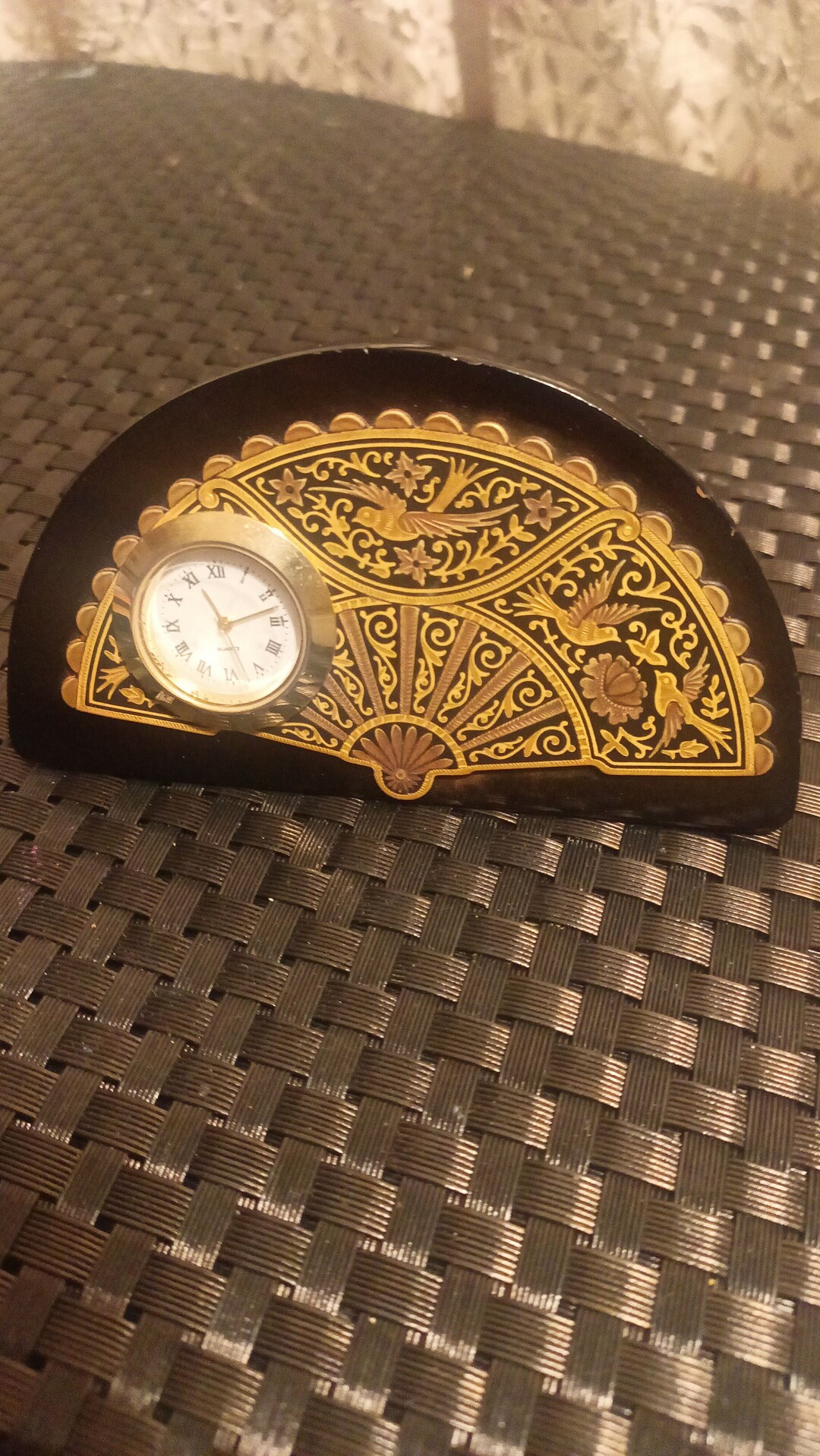 Fan Shaped Wooden Small Quartz Clock/metal Motif/birds on Front SPAIN ...