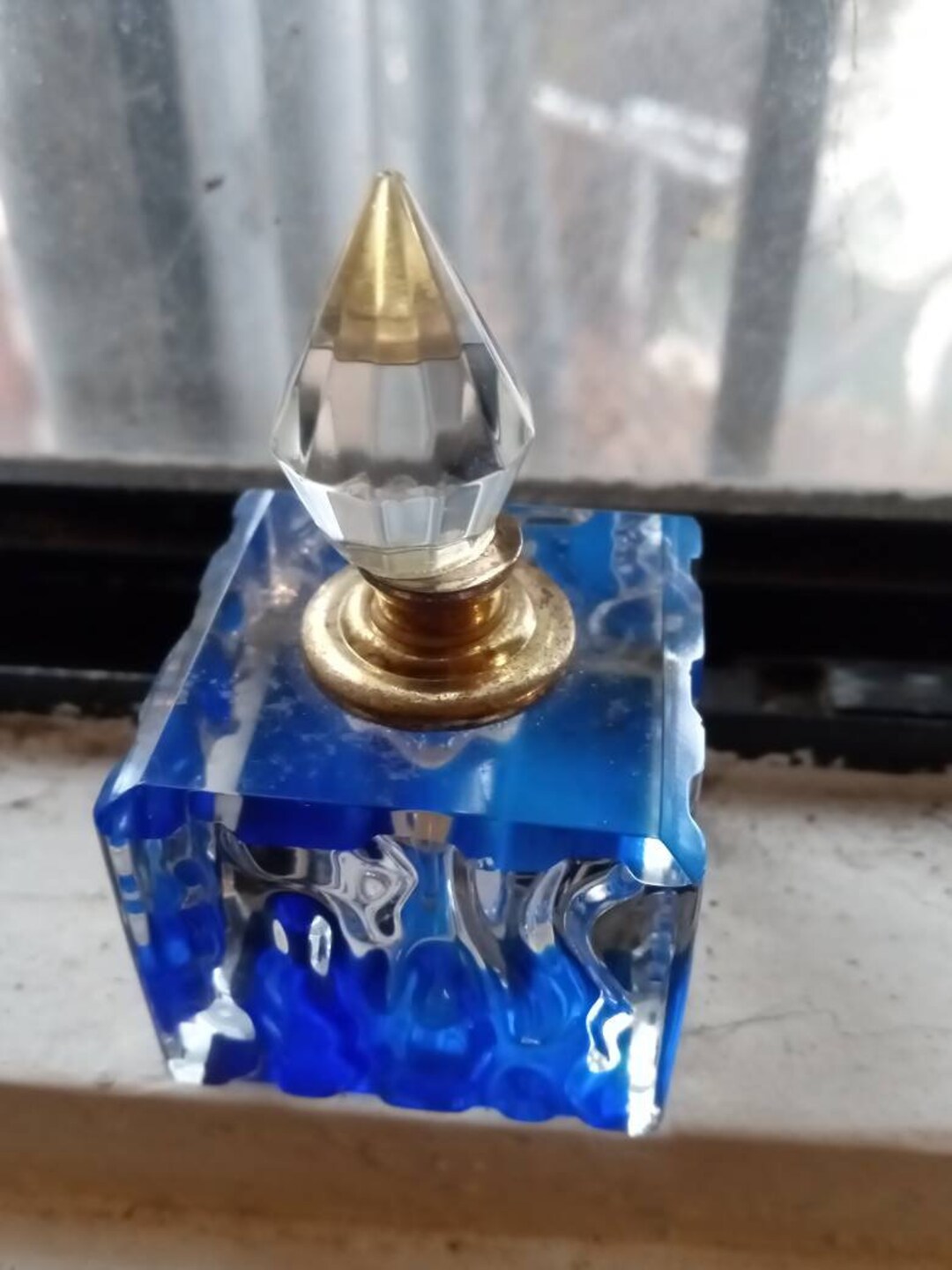 Collectible Crystal (ICE CUBE SHAPE) Cobalt Blue /clear Perfume Bottle ...