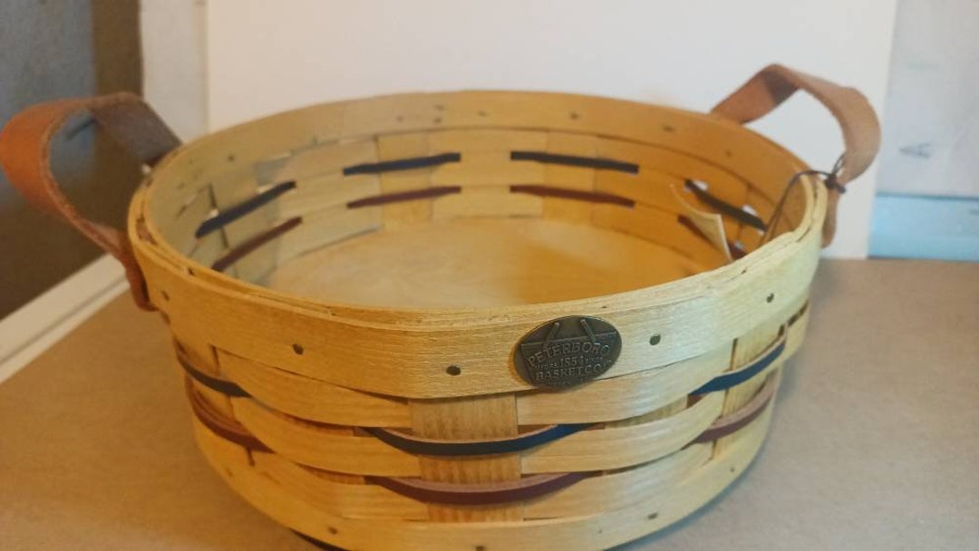 PETERBORO 1854 BASKET COMPANY Leather Handles Lazy Susan Round ...