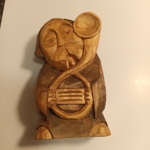 Vintage Biblical Figurine of Handmade Wooden Soloist Monk - Signed ...