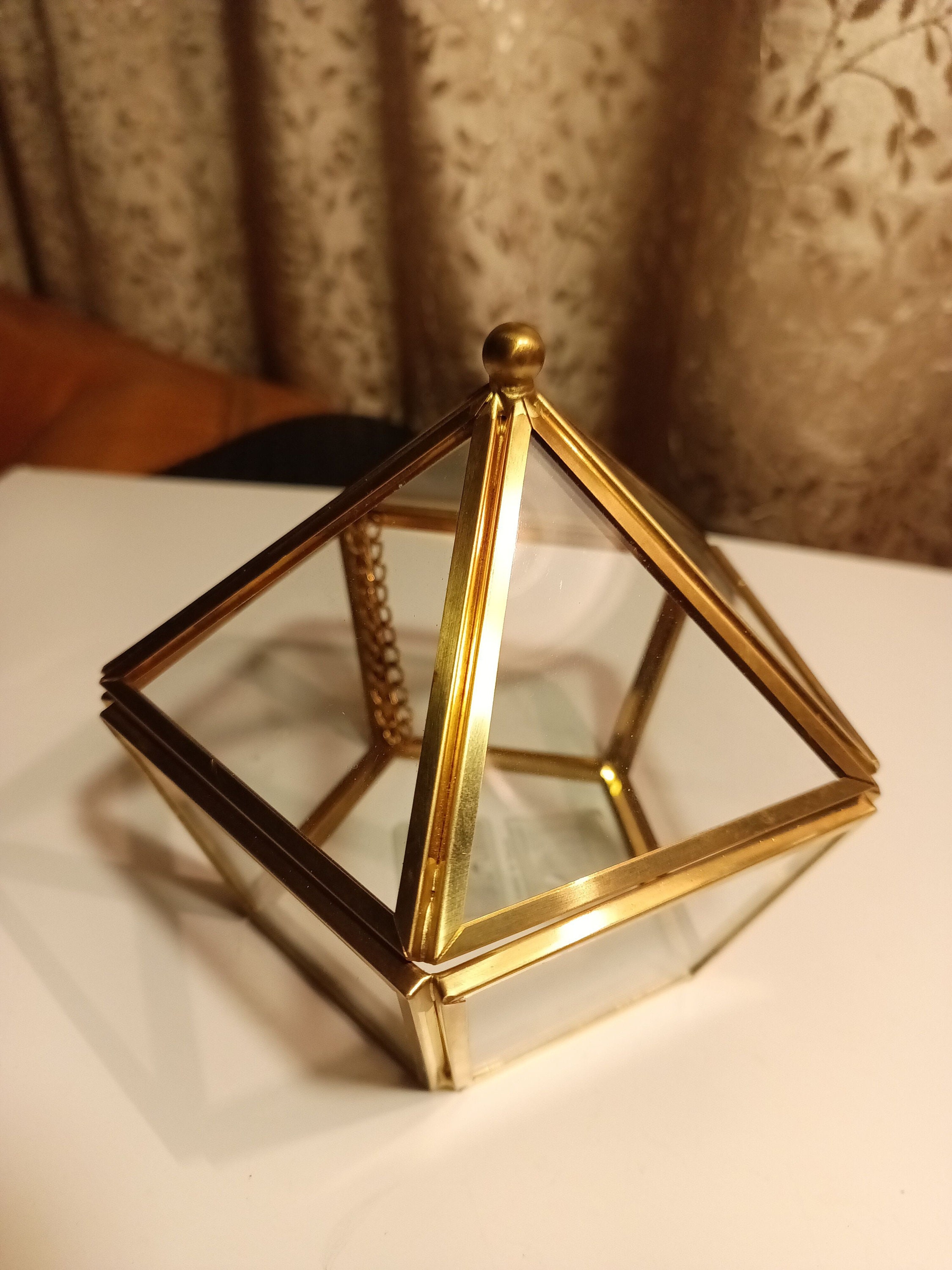 Vintage Glass/metal Pentagon Shape Jewelry/trinket/vanity Box - Etsy