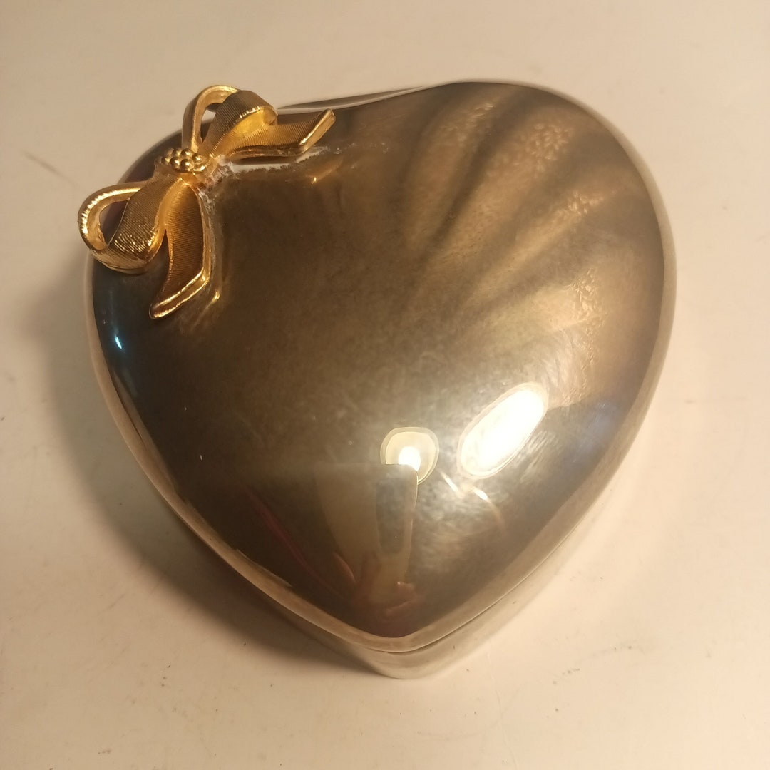 Silverplate Heart Shape Gold Tone BOW Trinket/keepsake/red Velvet ...