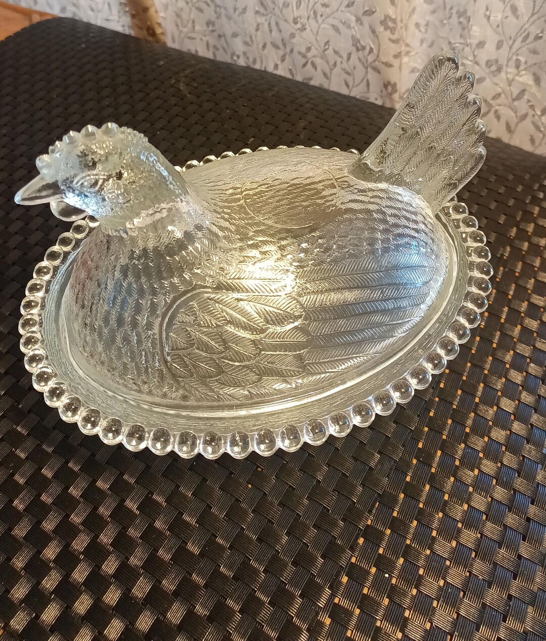 Vintage Indiana Glass hen on a Nest Clear Glass Chicken Shape 2 Piece ...