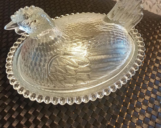 Vintage Indiana Glass "hen on a Nest" Clear Glass Chicken Shape (2 ...