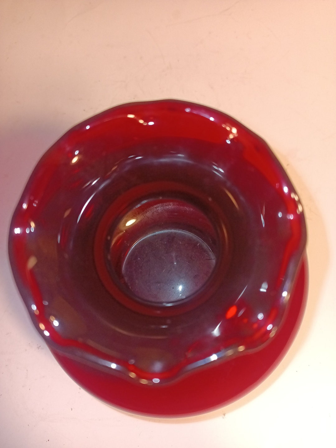 Vintage ROYAL RUBY RED Glass Small Vase With Ruffled Edge - Etsy