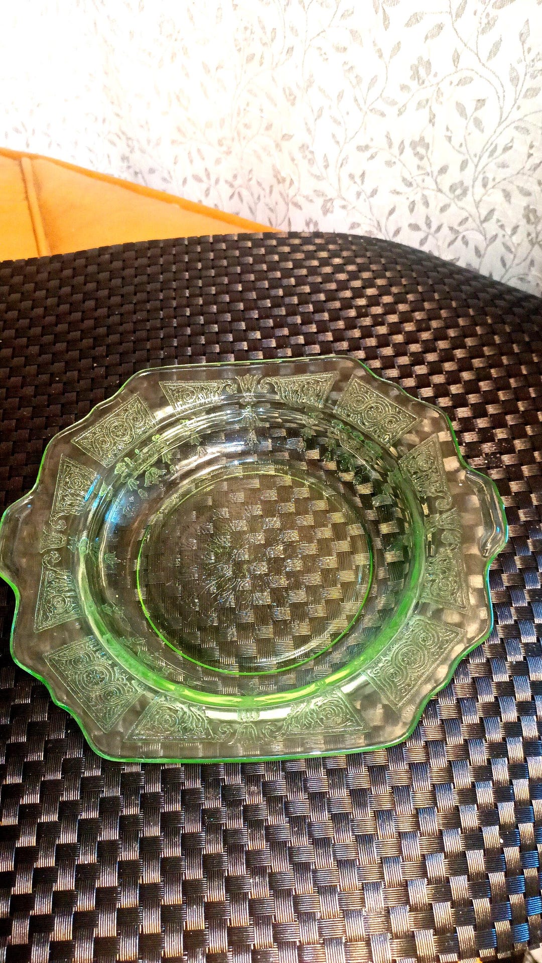 Green Depression Glass - Princess Cut Serving "uranium" Square PLATE/2 ...