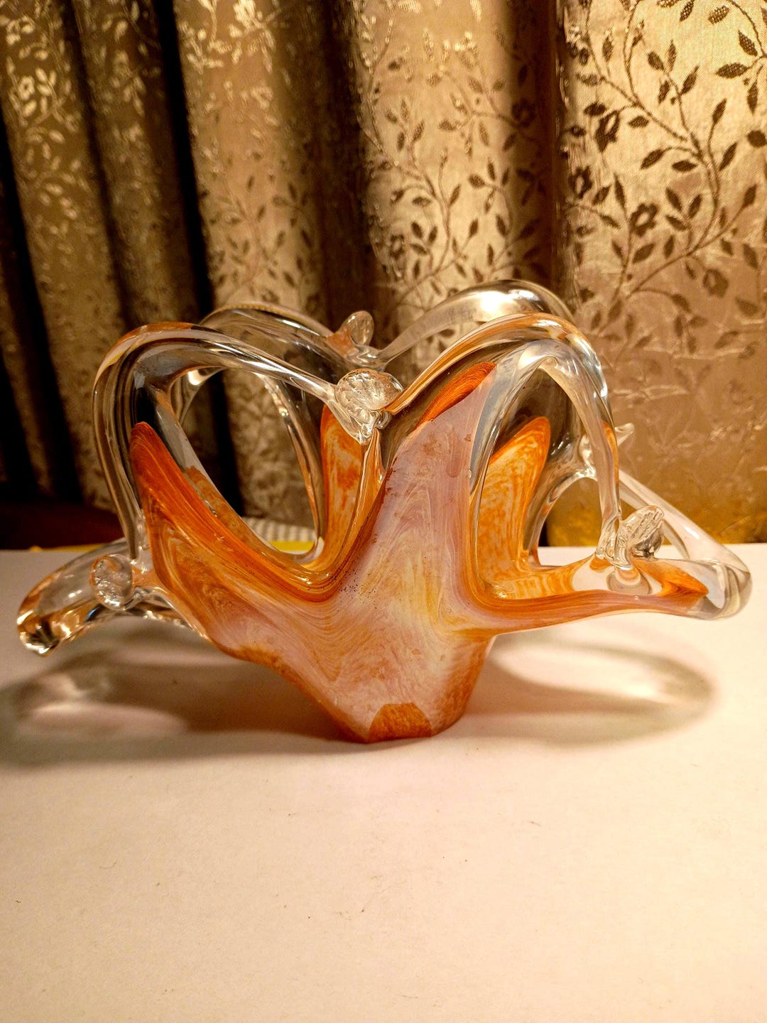 Vintage Murano Lavorazione Yellow Iridescent Reticulated Hand Blown Art ...