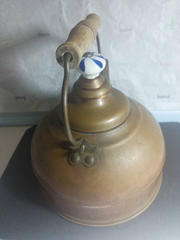 Vintage/antique REVERE WARE Copper Tea Kettle//wood Handle/porcelain ...