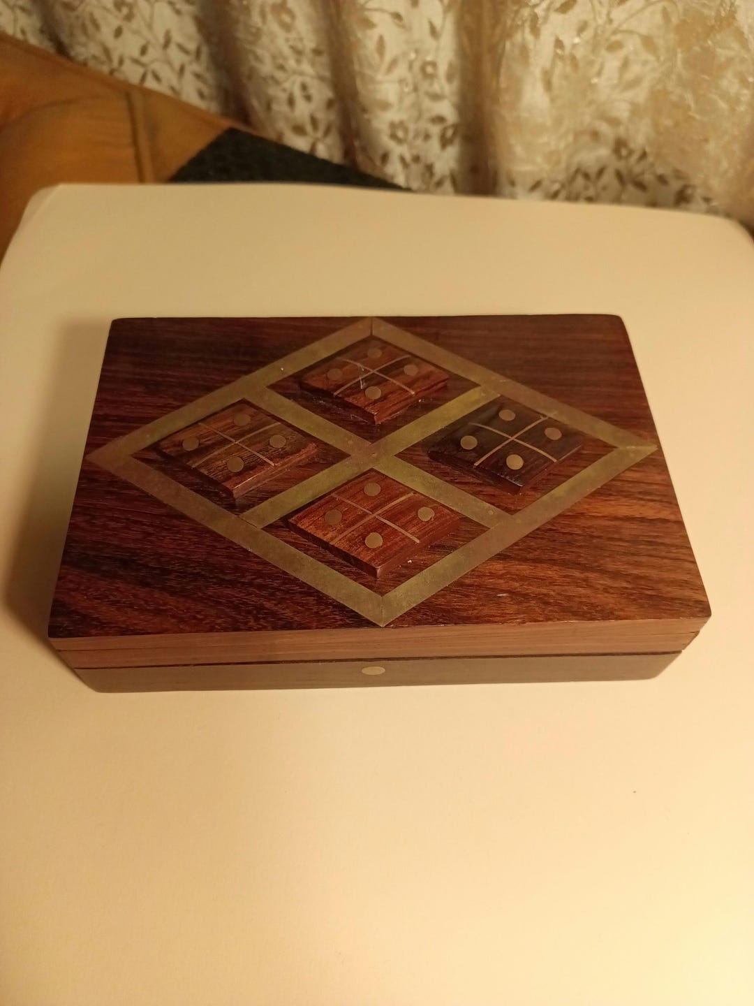 Rectangle Hand Carved Wood/raised Dominoes Motif/brass Inlay on Lid ...