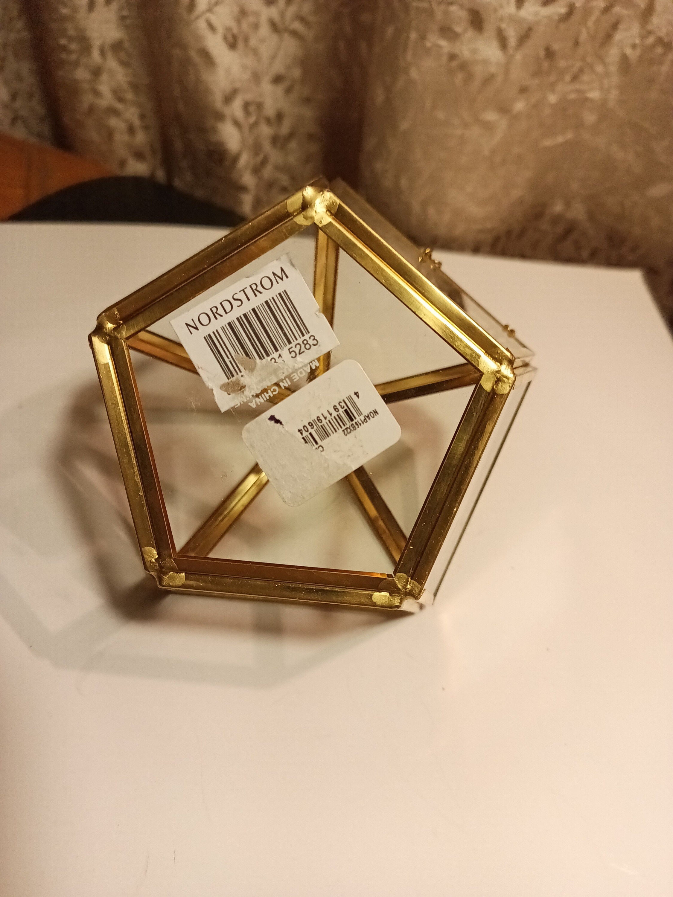 Vintage Glass/metal Pentagon Shape Jewelry/trinket/vanity Box - Etsy