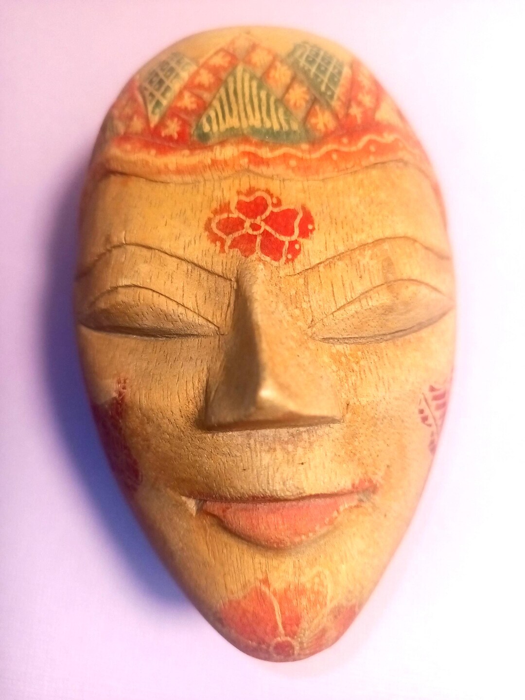 Hand Carved/painted Wood Balinese Young Woman's Face/closed Eyes ...