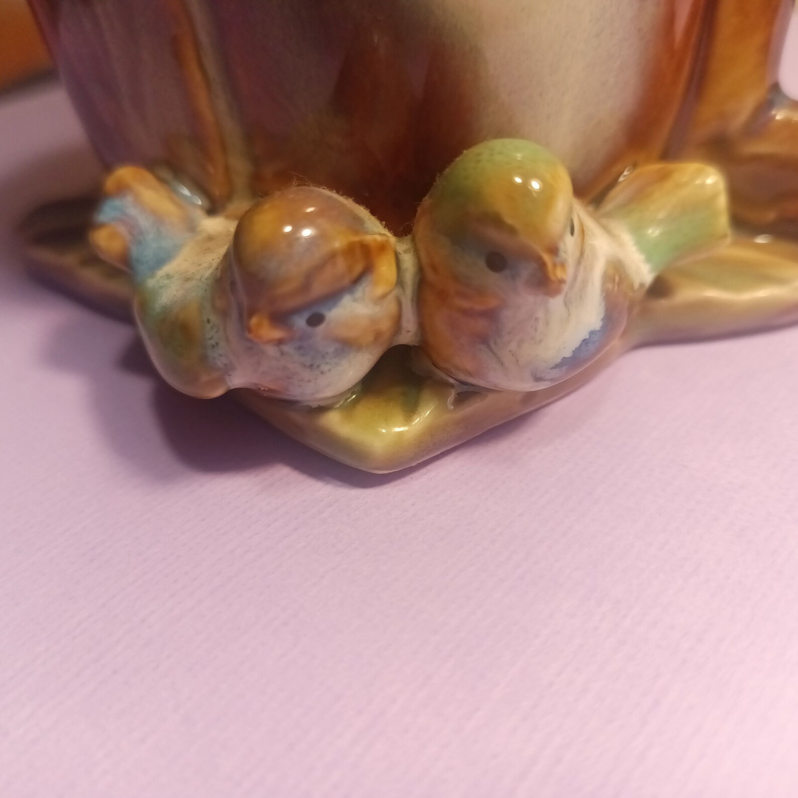 Flower Shape/pentagon Base - Art Pottery Teacup Planter With LOVEBIRDS ...