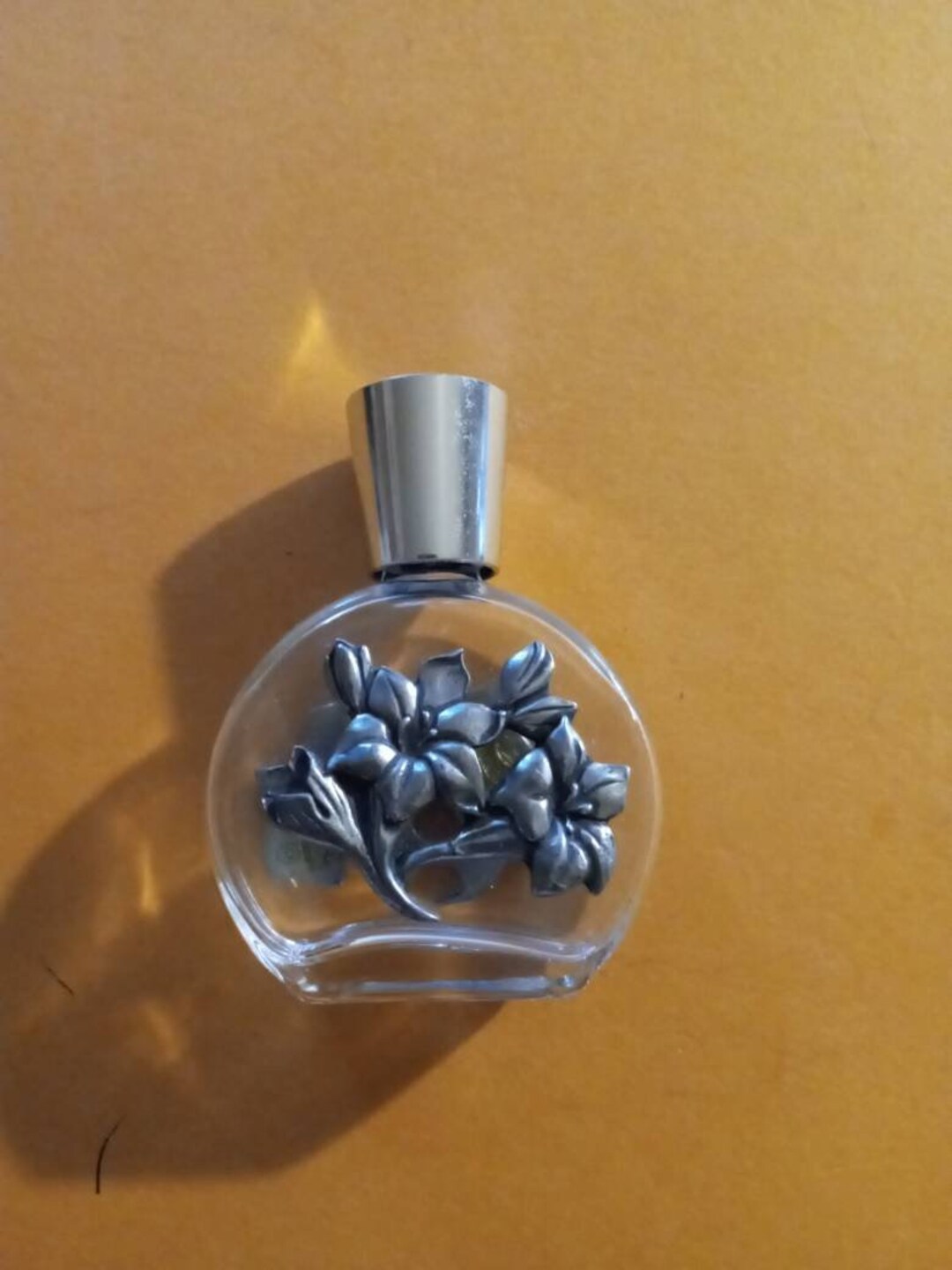 Vintage PEWTER Flowers on Front Over Glass PERFUME Bottle - Etsy