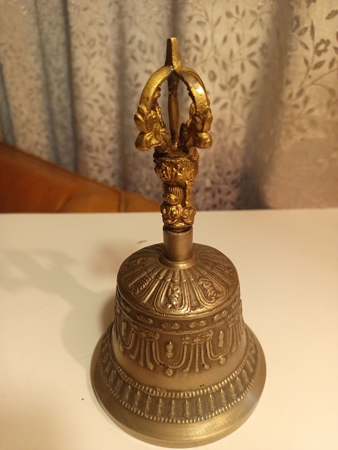 Vintage Heavy ORNATE Decorative Brass Bell - Crown ON HANDLE - Etsy