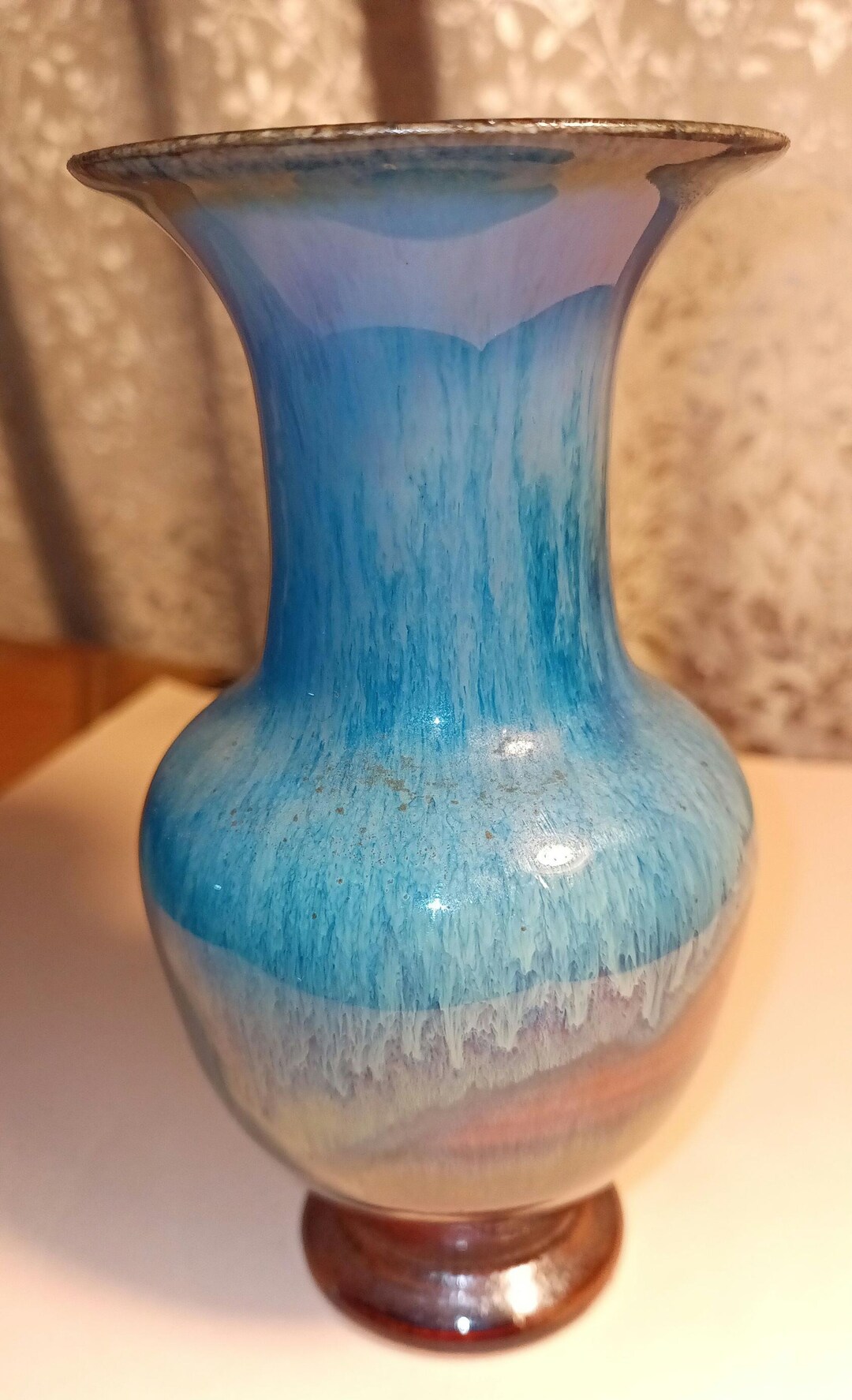 Blue/brown Hand Turn on a Pedestal (long Neck) Pottery Round Bud VASE ...