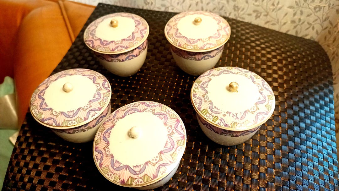 Coddler Style Ceramic Unhinged (5) Egg Cups/lids/ribbon DESIGN - Etsy