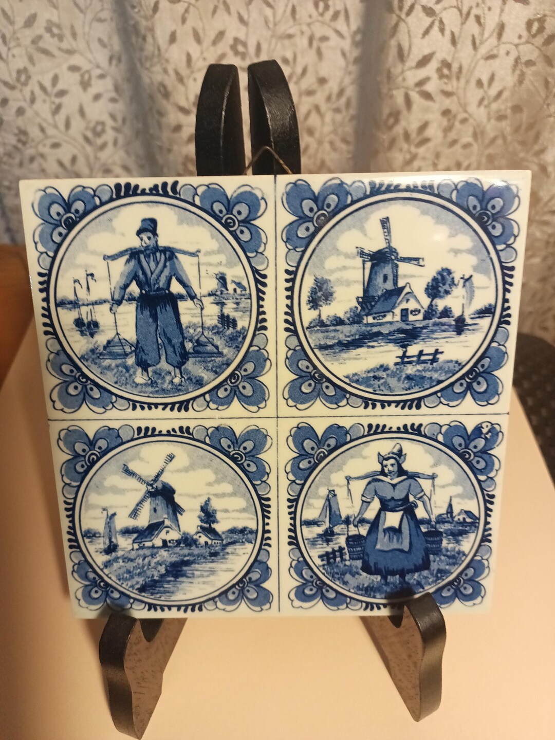 Vintage DELFT Hand Painted (4 Pictures on Single Tile) | Couple ...