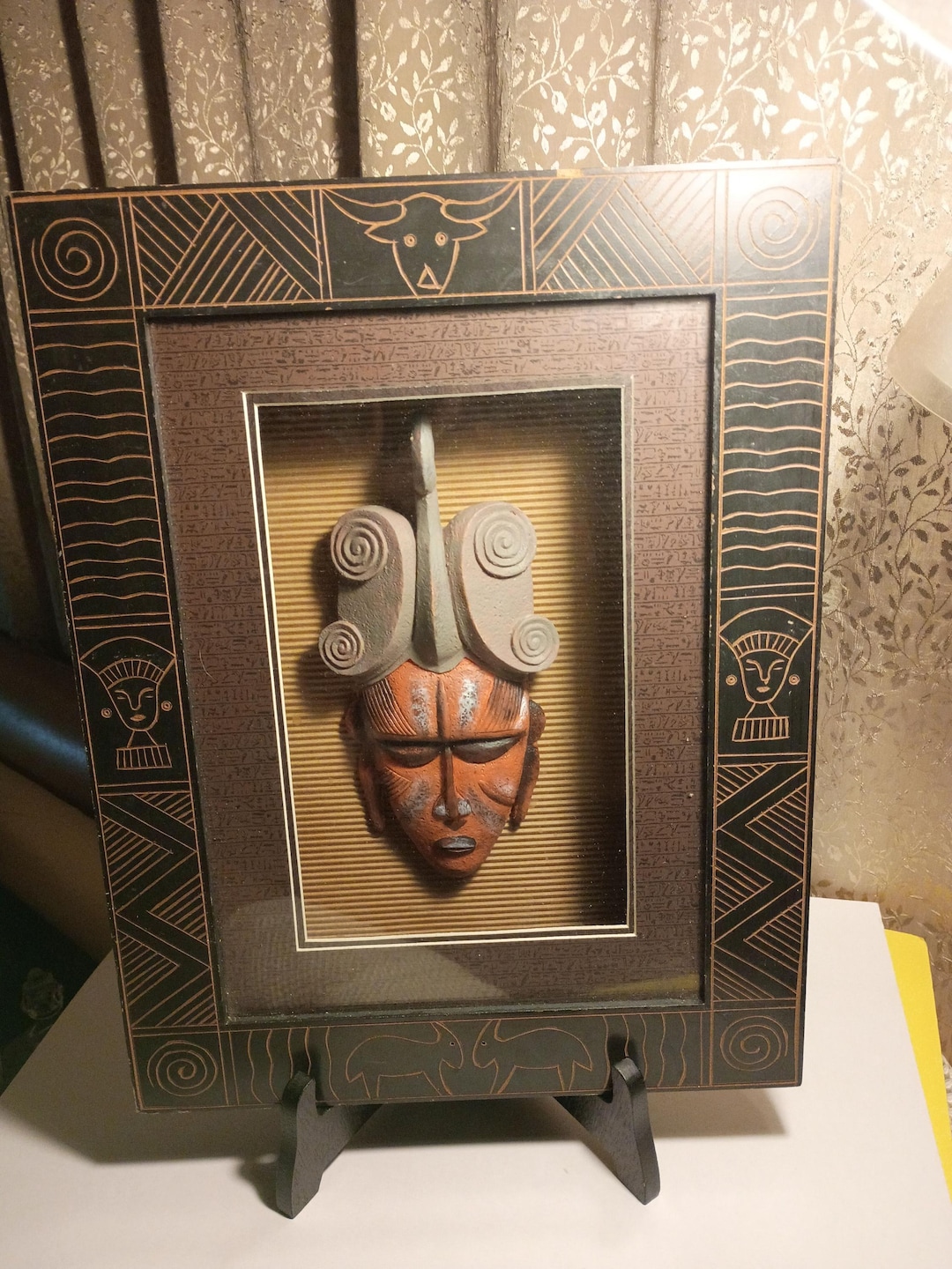 African Tribal Mask in a Framed Shadow Box/plexiglass 2006 WALL HANGING ...