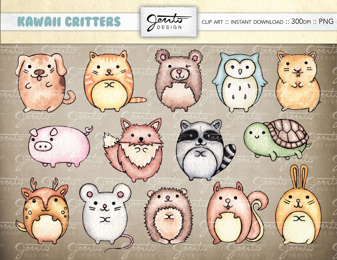 Kawaii Cute Critters Clipart Set Deer Fox Owl Squirrel - Etsy