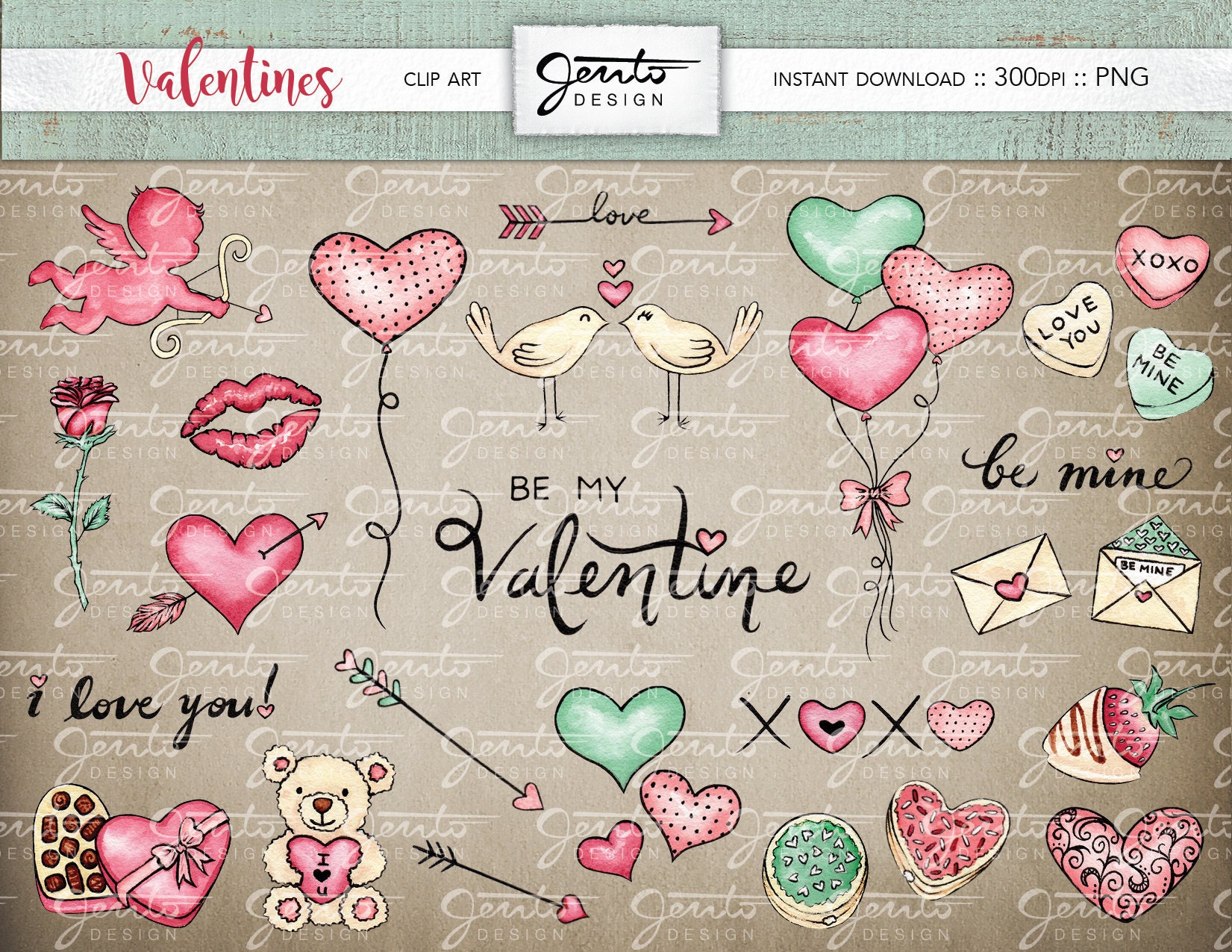 Valentine Clipart Set Lovebirds Cupid Conversation Hearts | Etsy