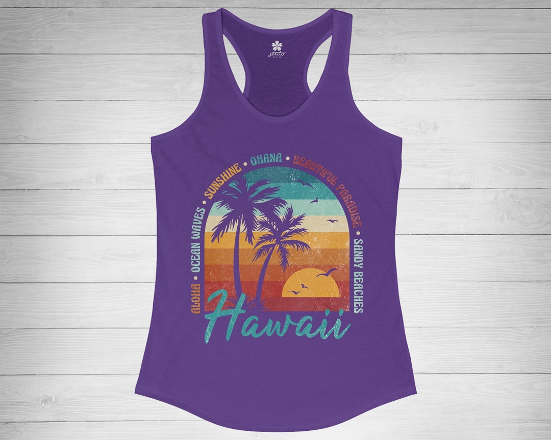 Hawaiian Tank Top, Retro Hawaiian Racerback, Tropical Island Sunset ...