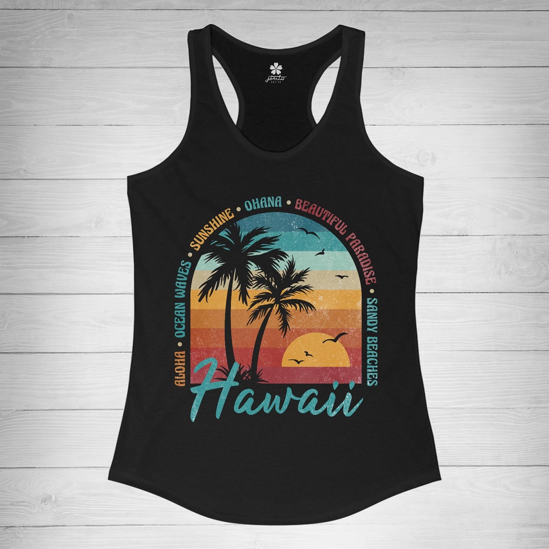 Hawaiian Tank Top, Retro Hawaiian Racerback, Tropical Island Sunset ...